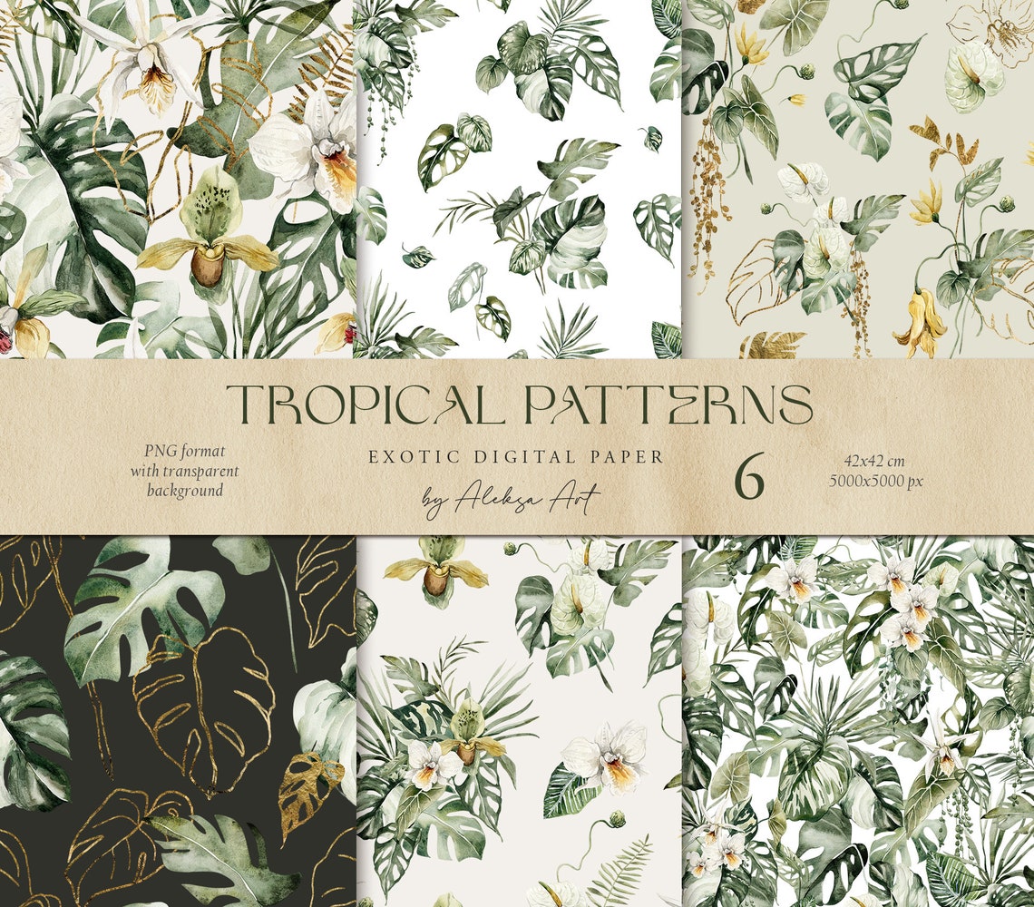 Tropical Digital Paper Clipart Seamless Pattern Scrapbook Pattern ...