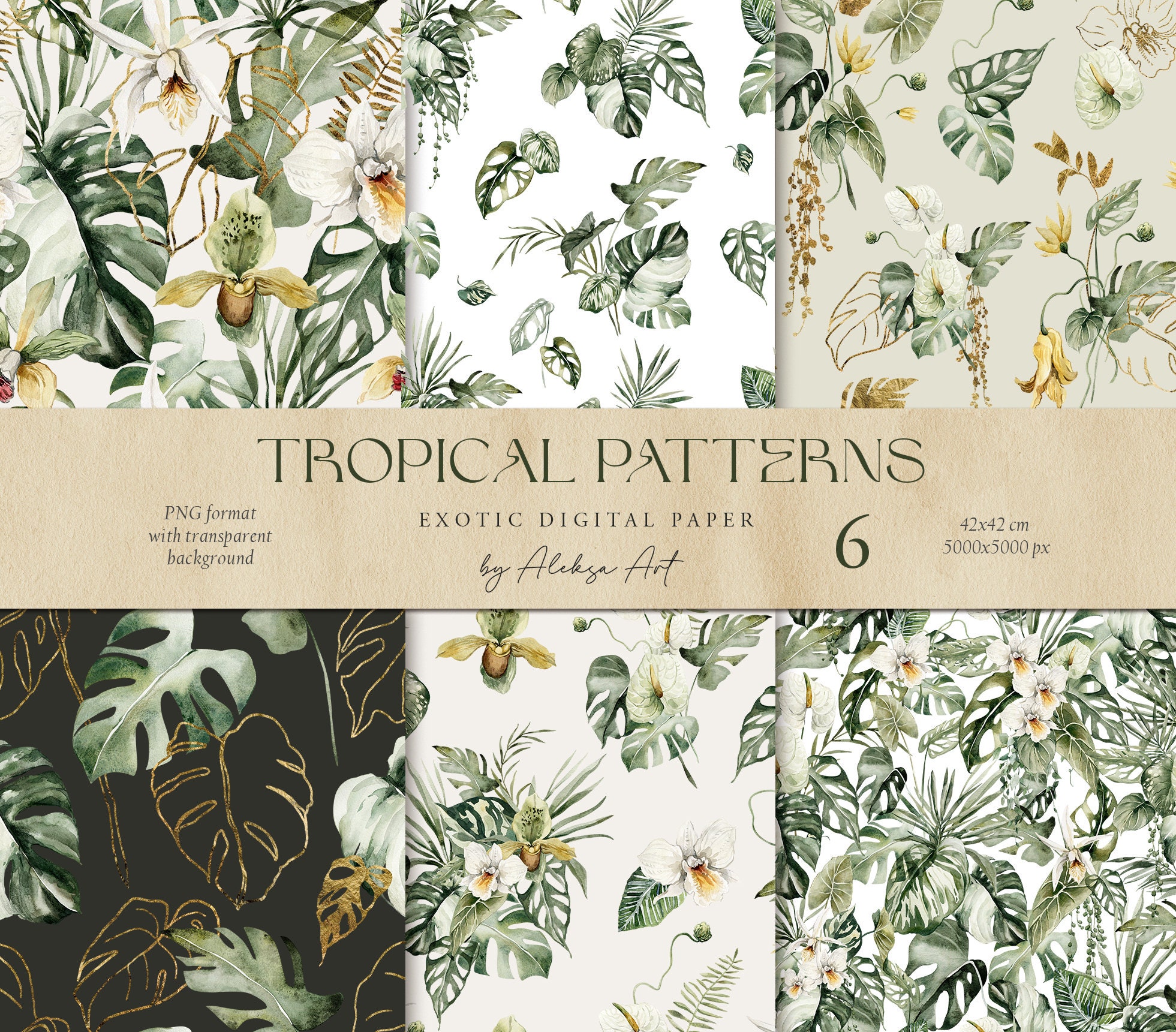 Tropical Digital Paper Clipart Seamless Pattern Scrapbook Pattern ...