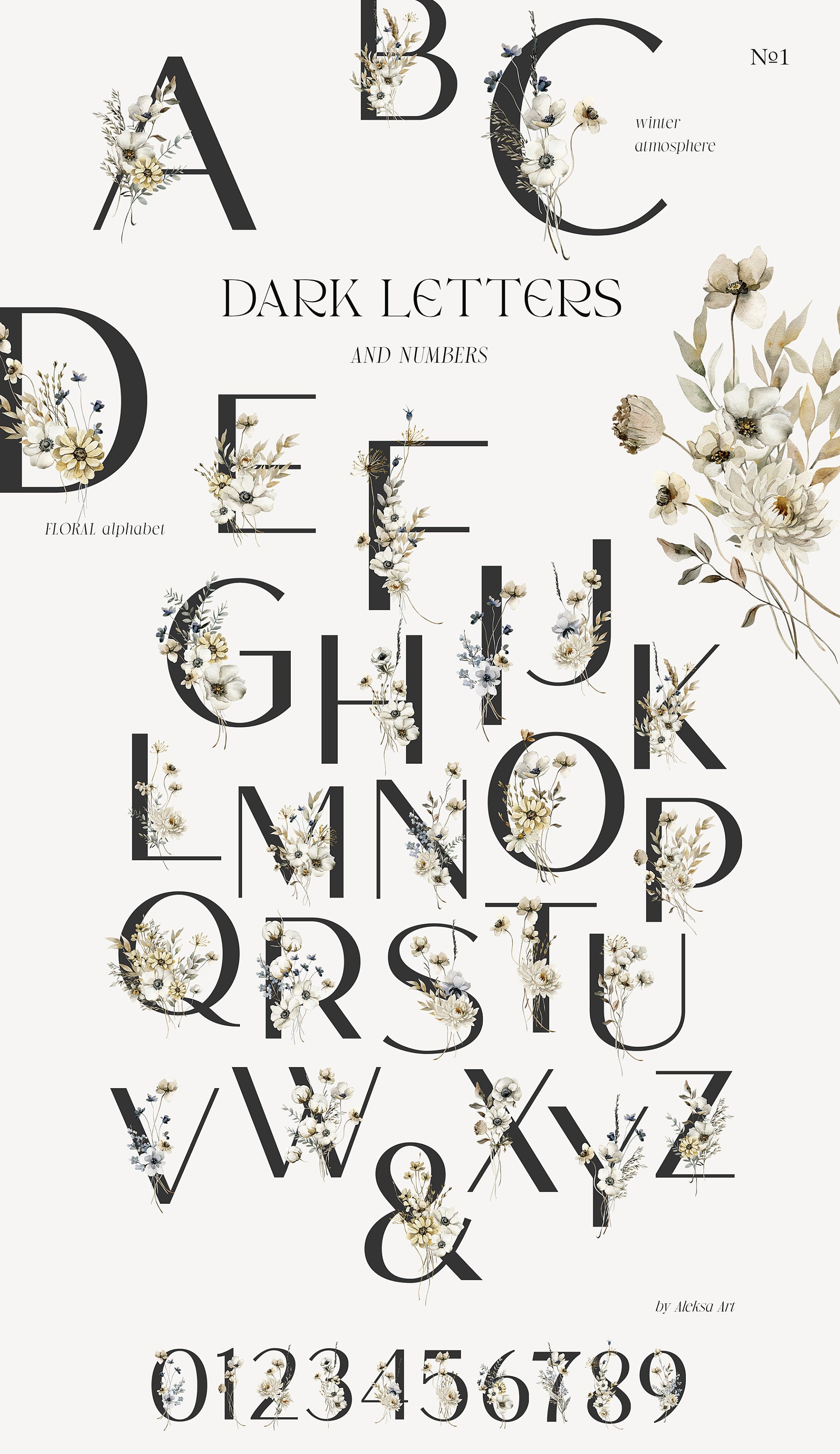 Watercolor Floral Alphabet and Numbers Clipart Tiny Floral - Etsy