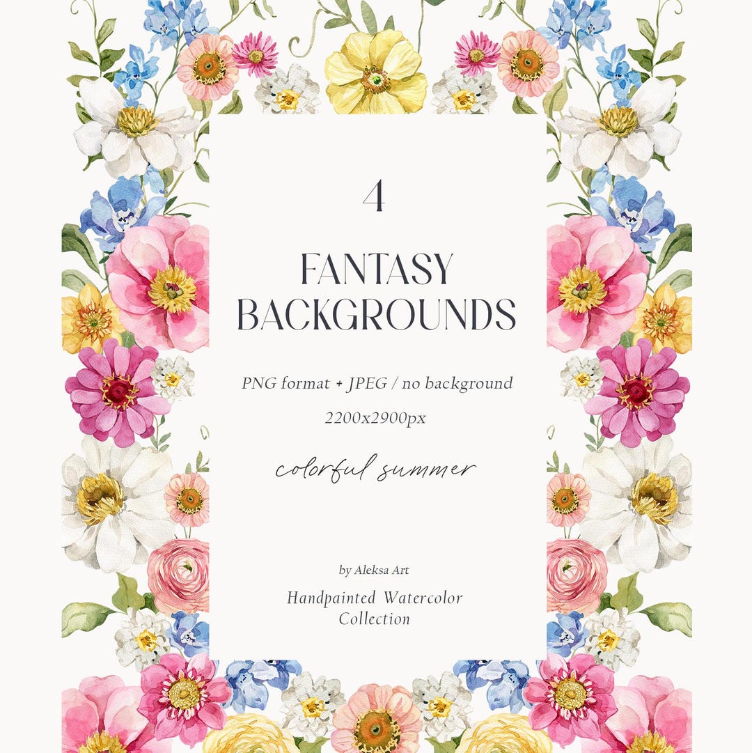 Watercolor Floral Frame Summer Clipart Garden Flowers Border Summer ...