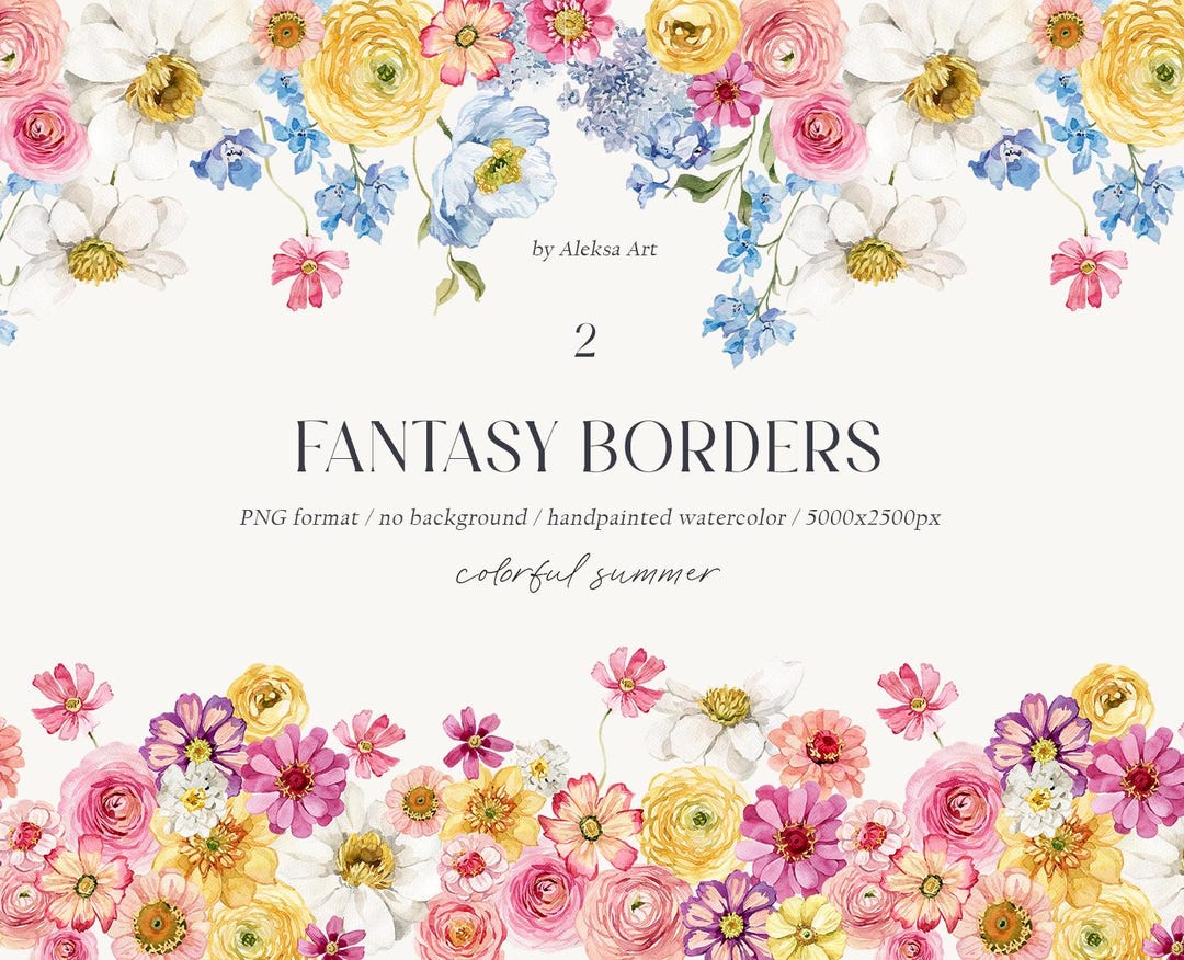 Watercolor Summer Border Clipart Baby Shower Candy Colors Pink Florals ...