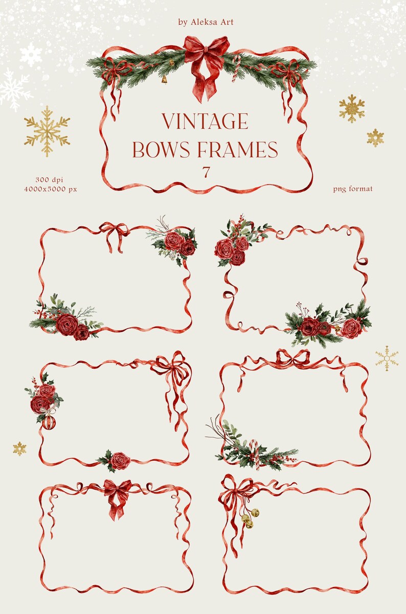 Watercolor Christmas Bows Frame, Tiny Bows Border, Cute Red Frame ...
