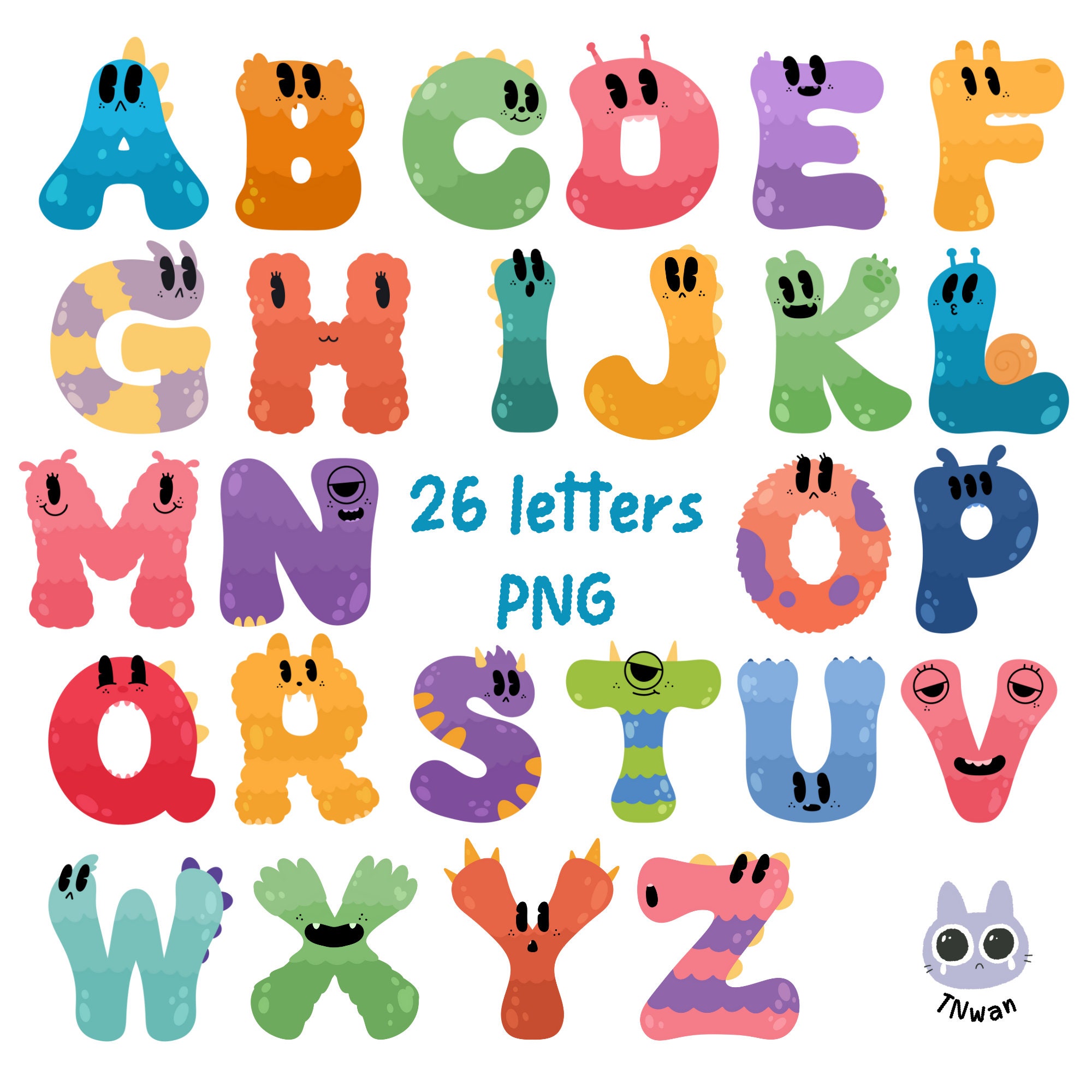 Monster Alphabet Clipart,alphabet Png Doodle,monster Letters,comic ...