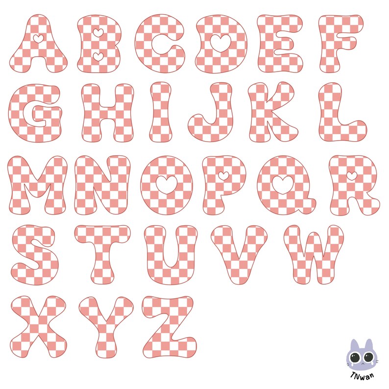 Pink Checkered Alphabet,checker Doodle Letters Png,retro Groovy ...