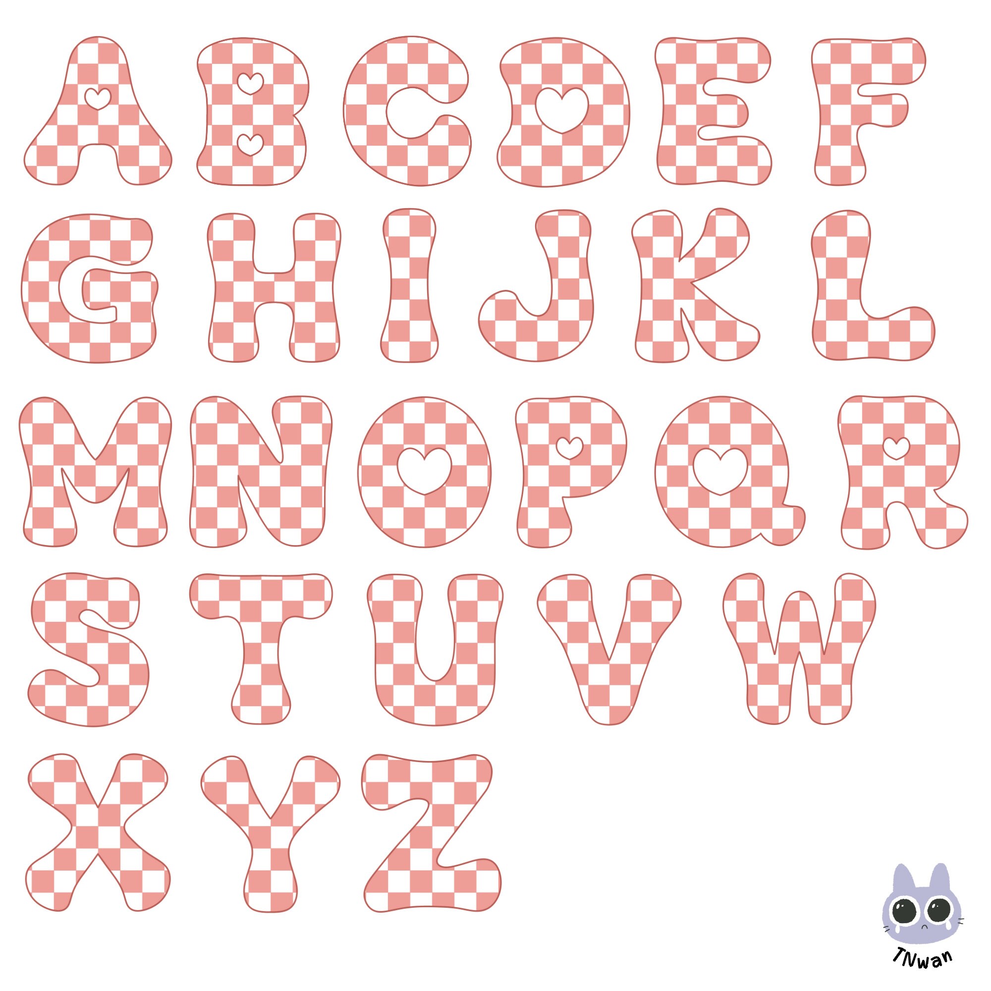 Pink Checkered Alphabet,checker Doodle Letters Png,retro Groovy ...