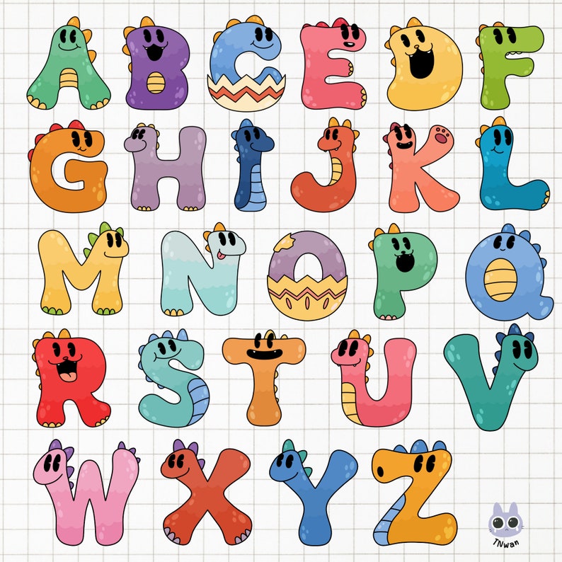 Dinosaur Alphabet Clipartalphabet Png Doodledinosaur - Etsy