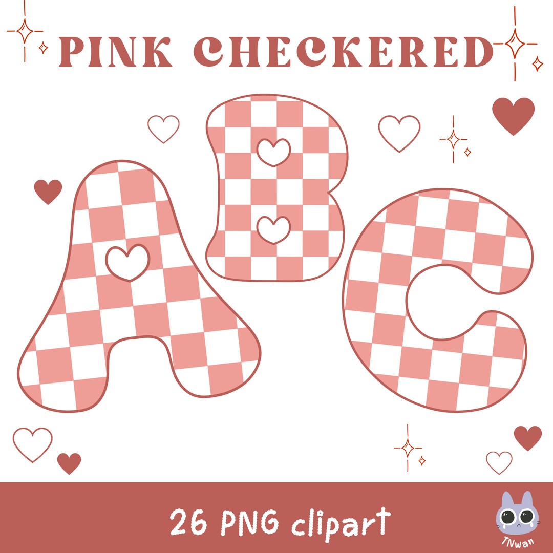 Pink Checkered Alphabet,checker Doodle Letters Png,retro Groovy ...