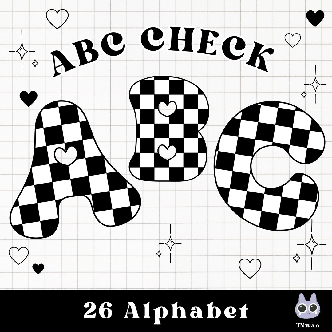 Black Checkered Alphabet,checker Doodle Letters Png,retro Groovy ...