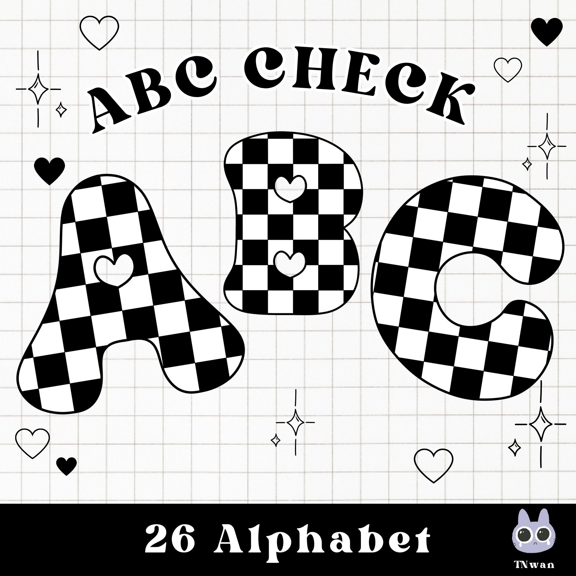 Black Checkered Alphabet,checker Doodle Letters Png,retro Groovy ...