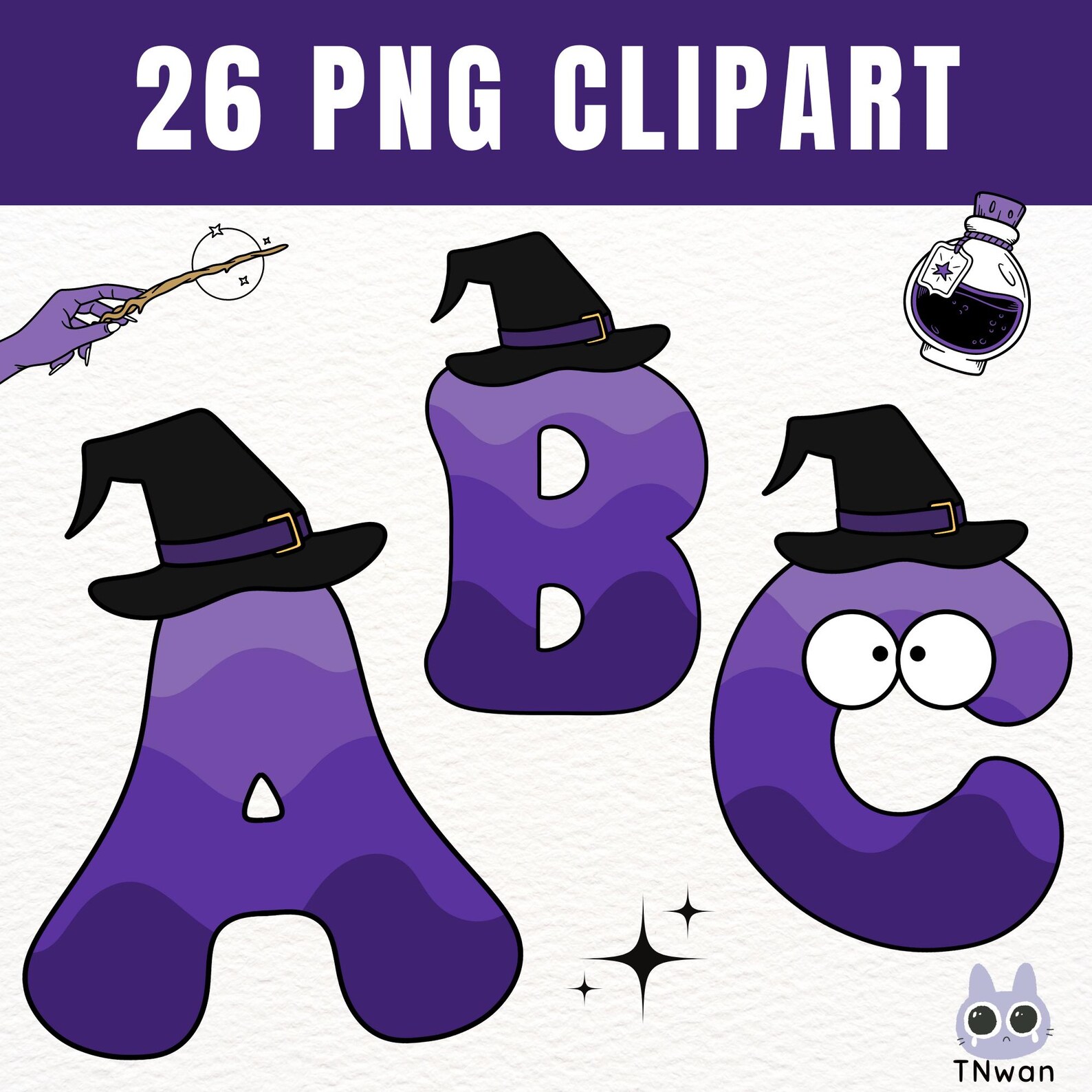 Witch Alphabet PNG: Spooky Halloween Letters Clipart (digital Download ...
