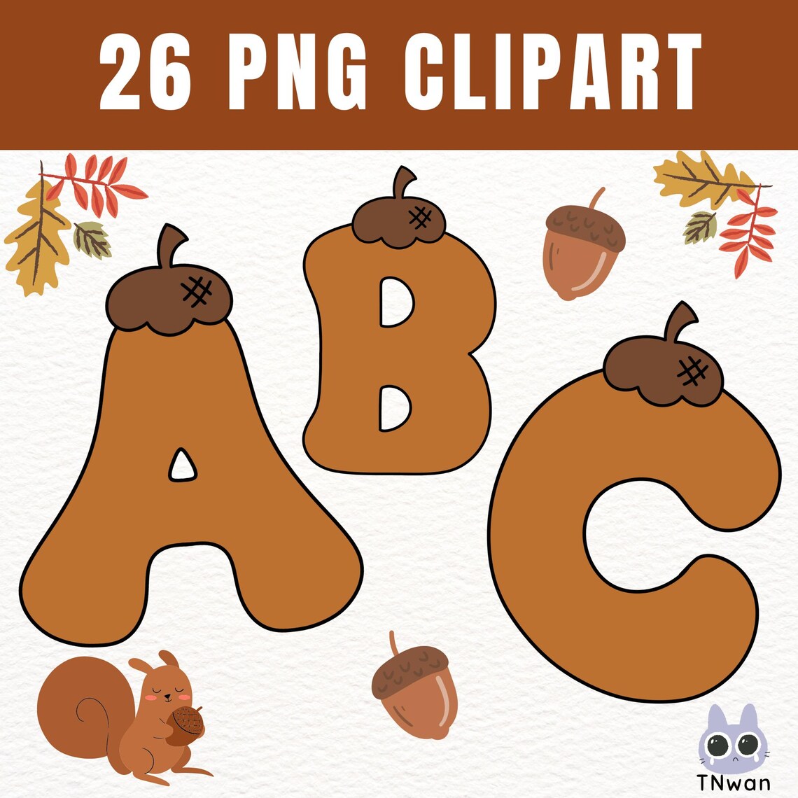Acorn Alphabet Png,fall Autumn Letters Clipart for Kids,cute Woodland ...
