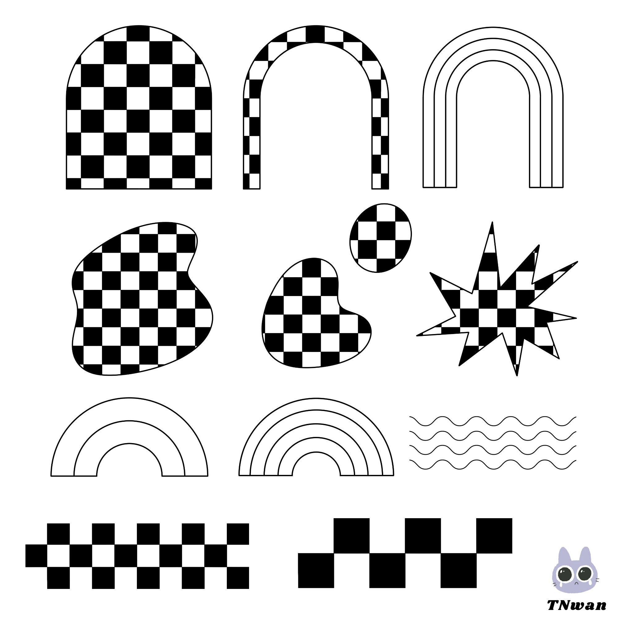 Retro Groovy Brush Stamp Procreate,patterns Groovy Checkered,checkered ...