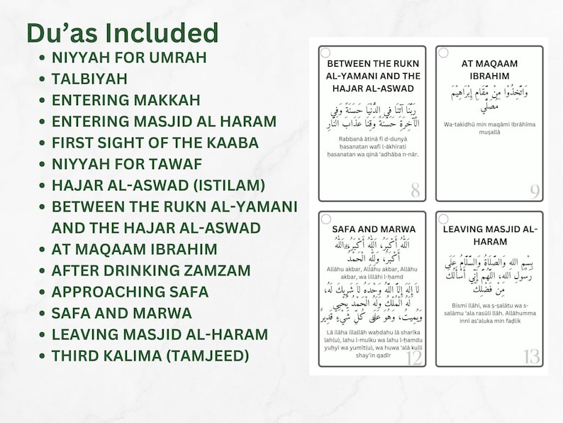 Umrah Duas Printable Cards - Digital Download | Umrah Guide Flashcards ...