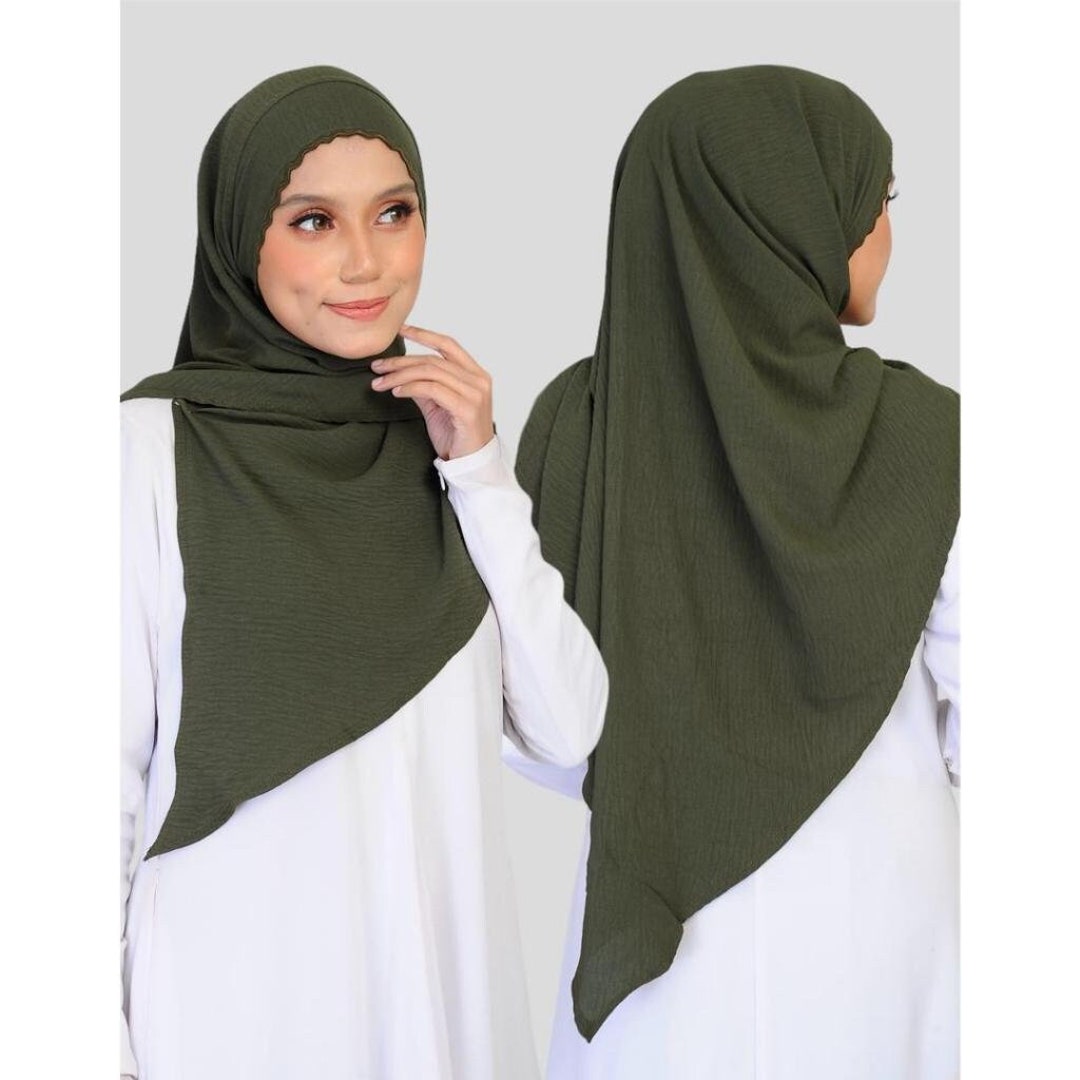 3X Instant Hijab Scallop Edge Stitch Square Hijab Bawal Tie-back You ...