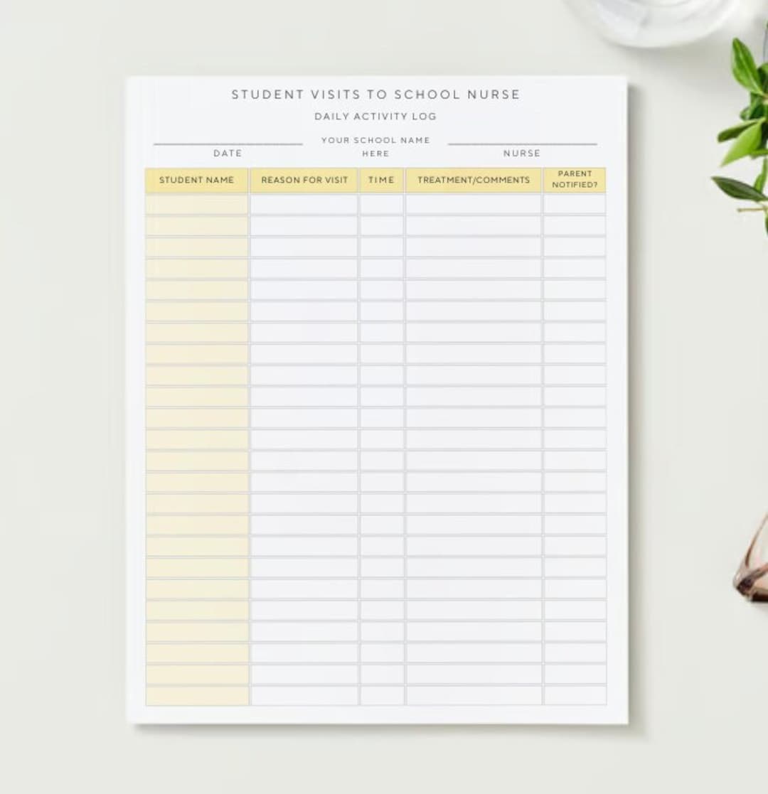 School Nurse Student Health Office Daily Log I Student Health Log I ...