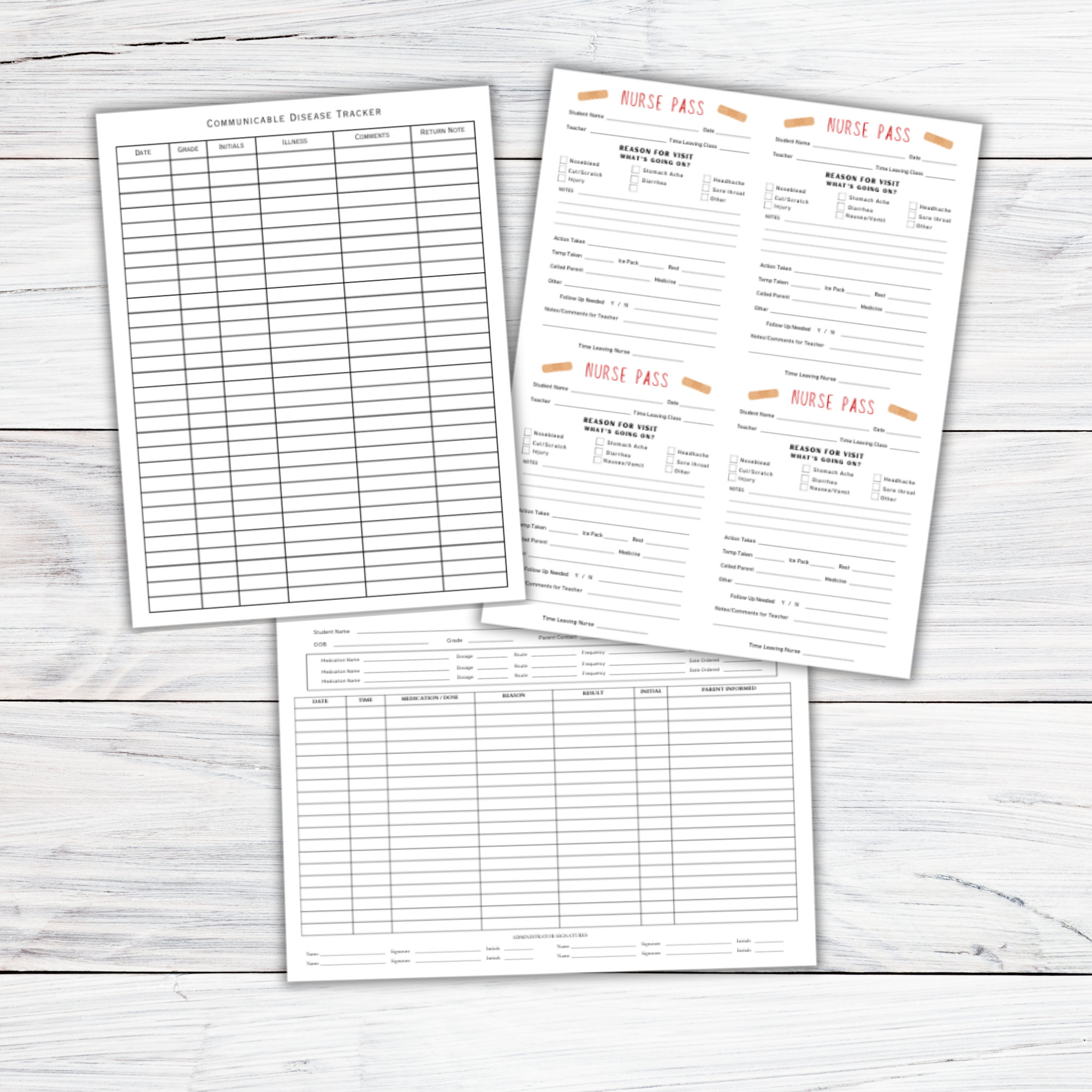 School Nurse Health Office Printable I School Nurse Logs I Health ...