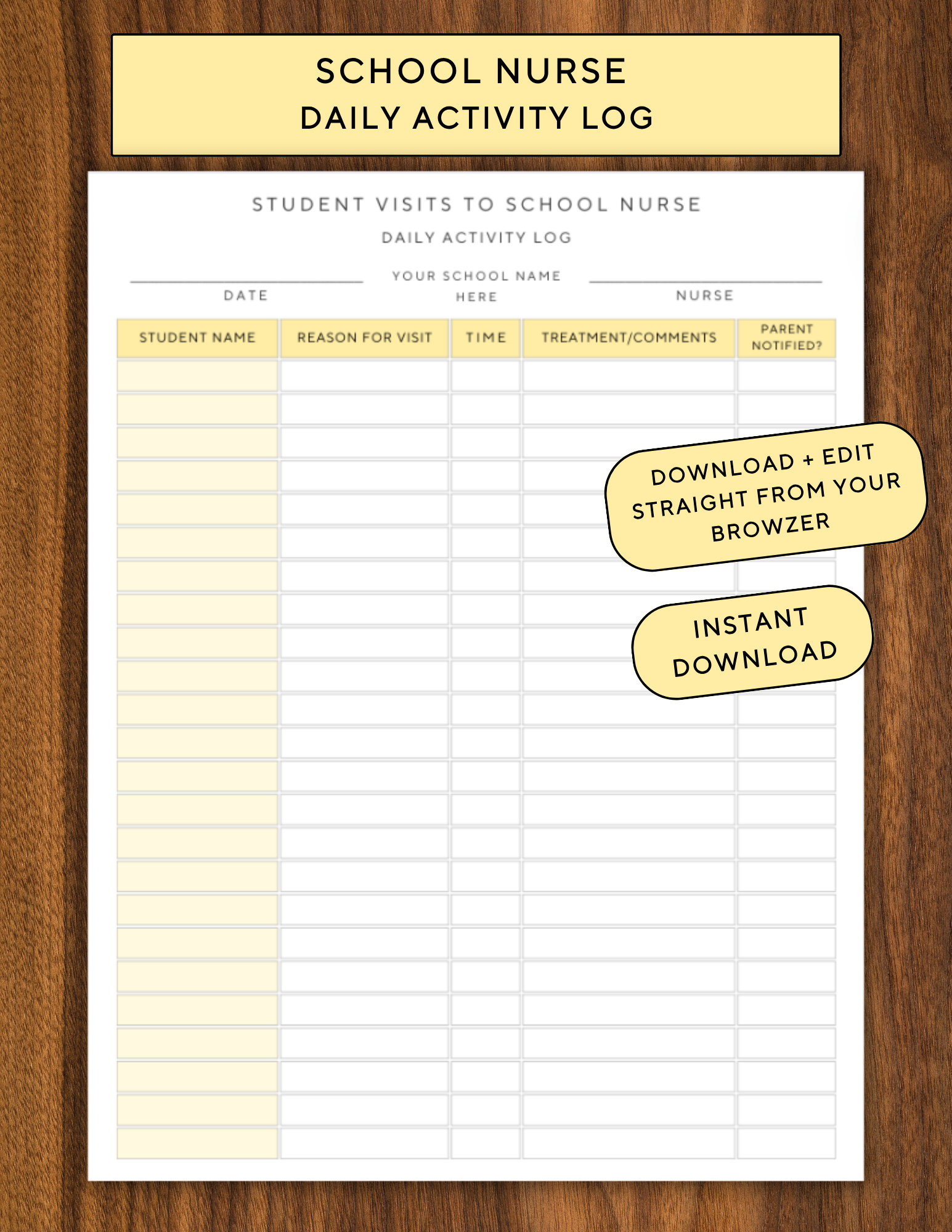 School Nurse Student Health Office Daily Log I Student Health Log I ...