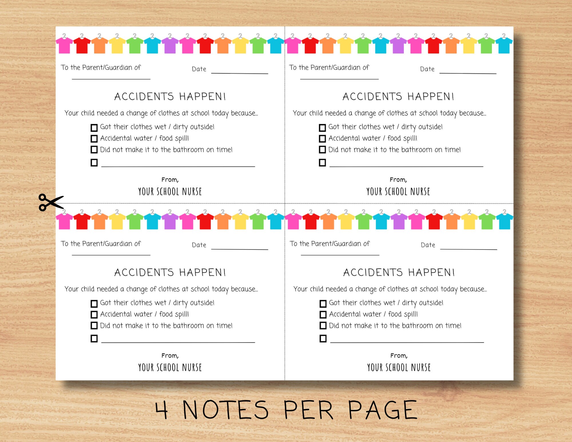 Change of Clothes Note Home, School Nurse Note Home, School Nurse ...