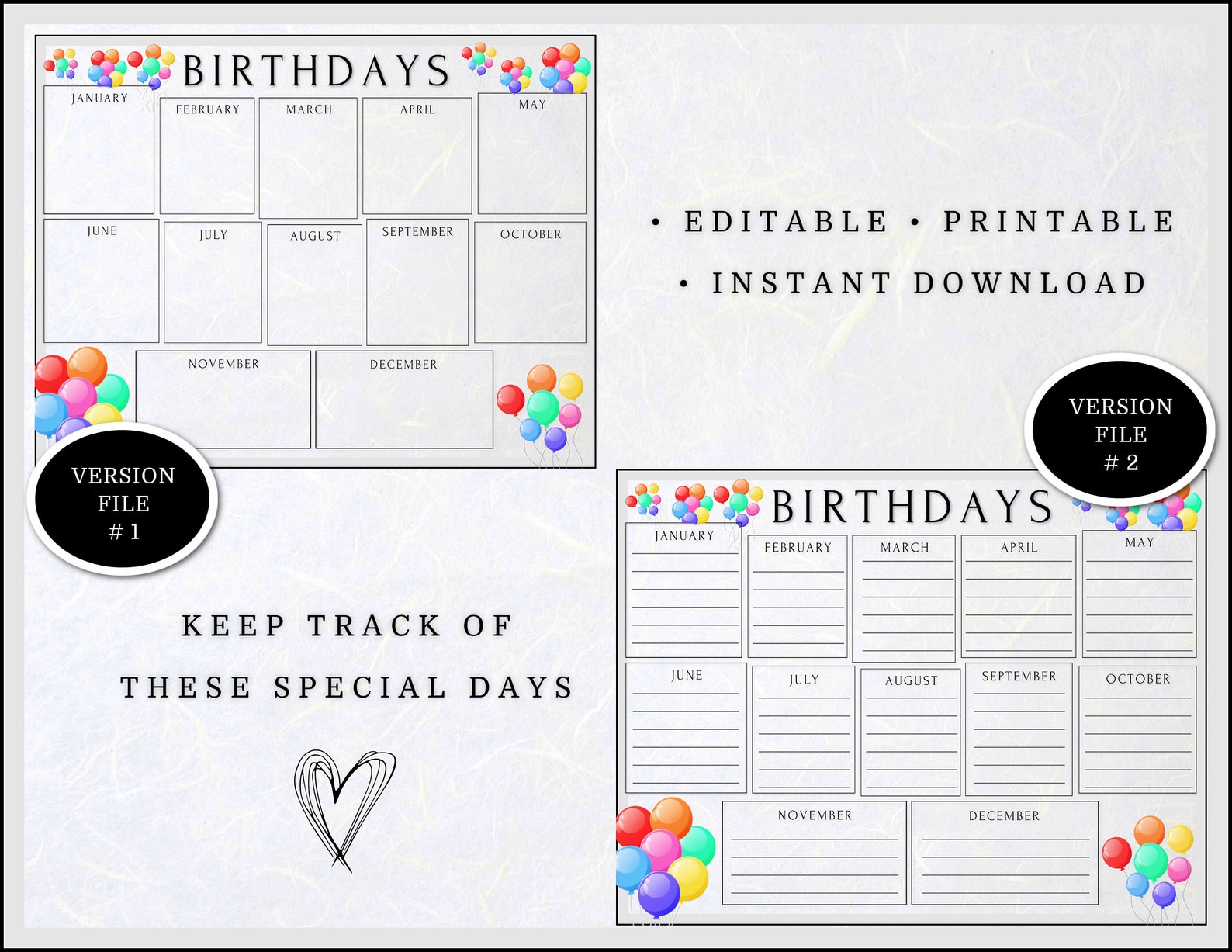 Birthday Tracker Printable Template, Birthday Calendar, Birthday ...