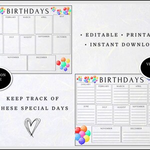 Birthday Tracker Printable Template, Birthday Calendar, Birthday ...