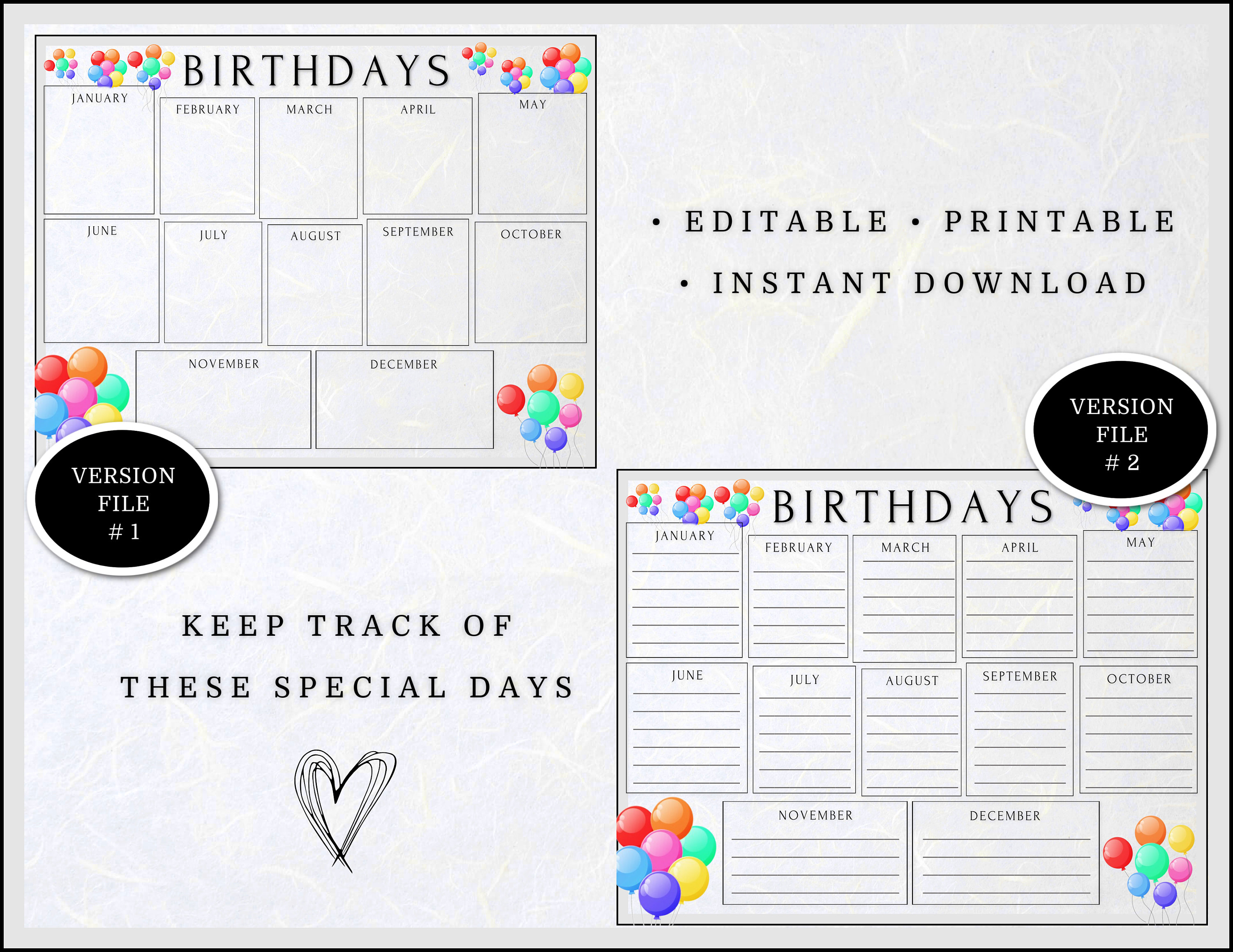 Birthday Tracker Printable Template, Birthday Calendar, Birthday ...