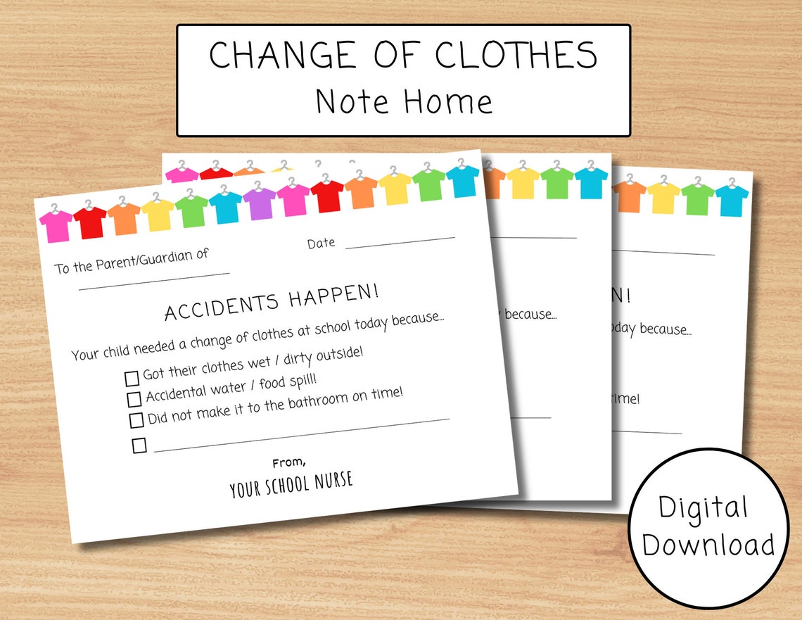 Change of Clothes Note Home, School Nurse Note Home, School Nurse ...