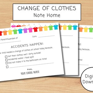 Change of Clothes Note Home, School Nurse Note Home, School Nurse ...