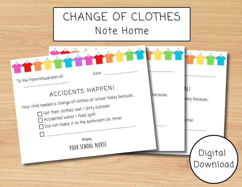 Change of Clothes Note Home, School Nurse Note Home, School Nurse ...