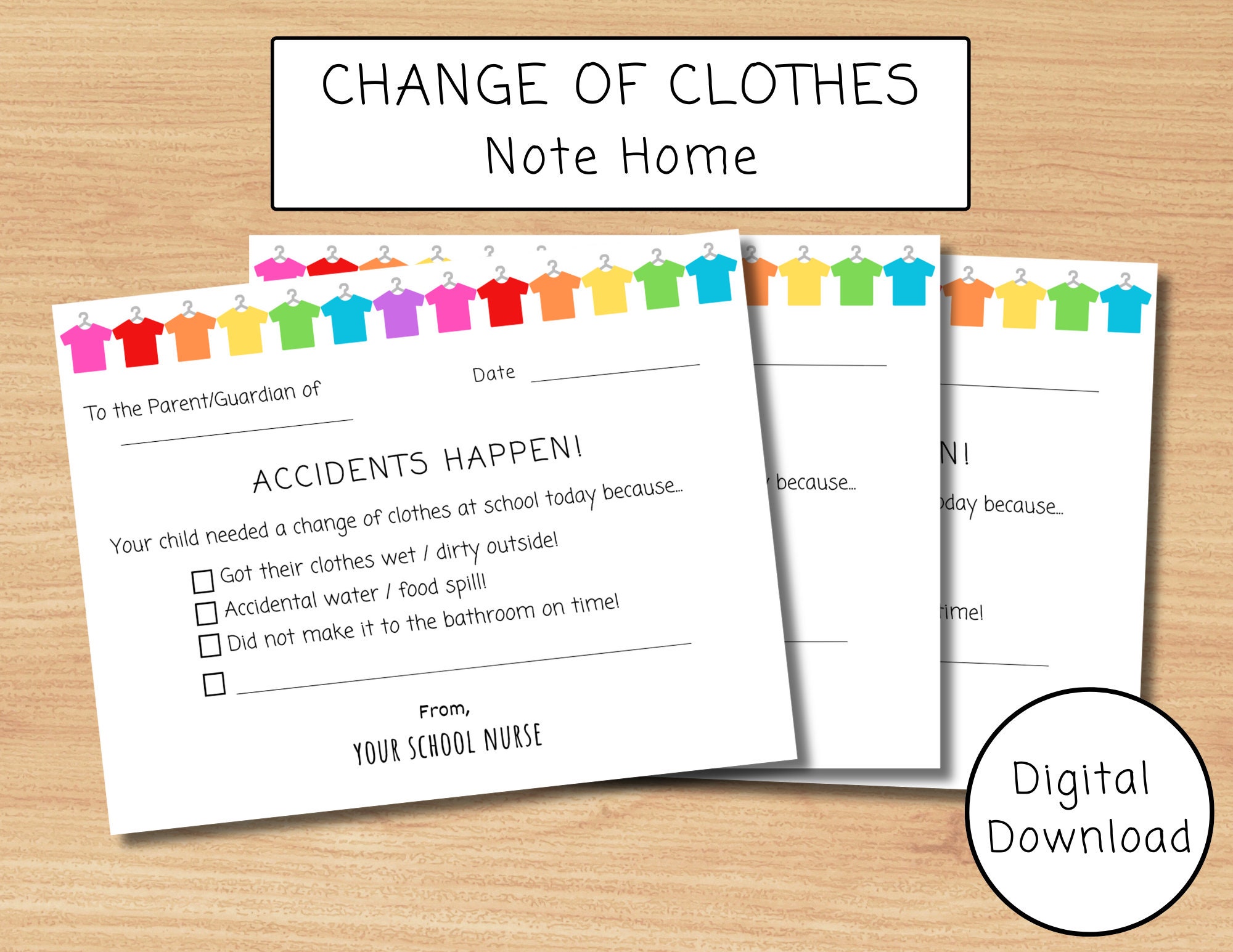 Change of Clothes Note Home, School Nurse Note Home, School Nurse ...