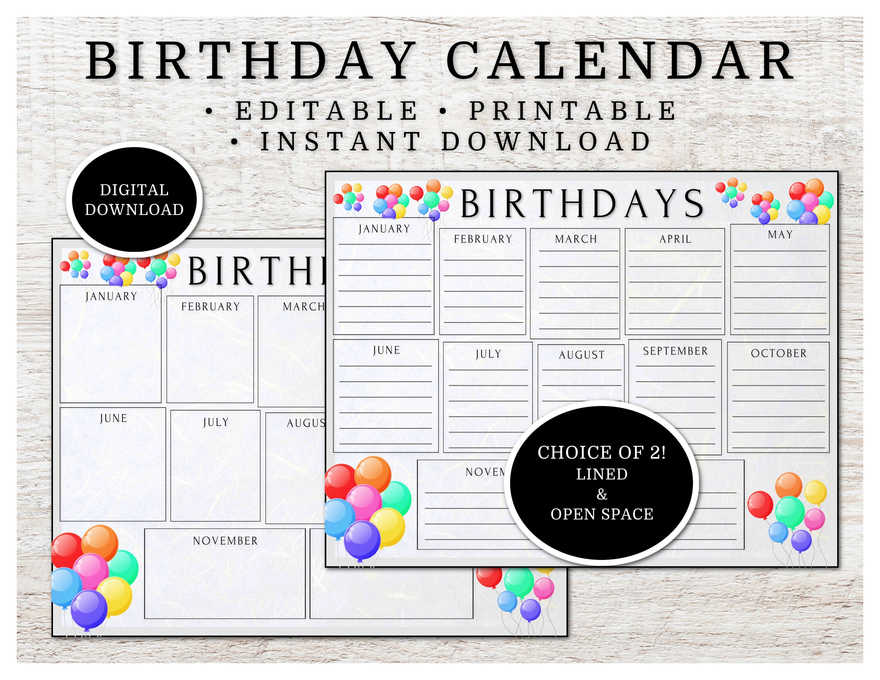 Birthday Tracker Printable Template, Birthday Calendar, Birthday ...