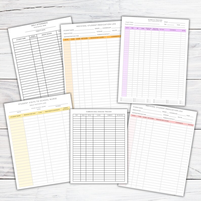 School Nurse Health Office Printable I School Nurse Logs I Health ...