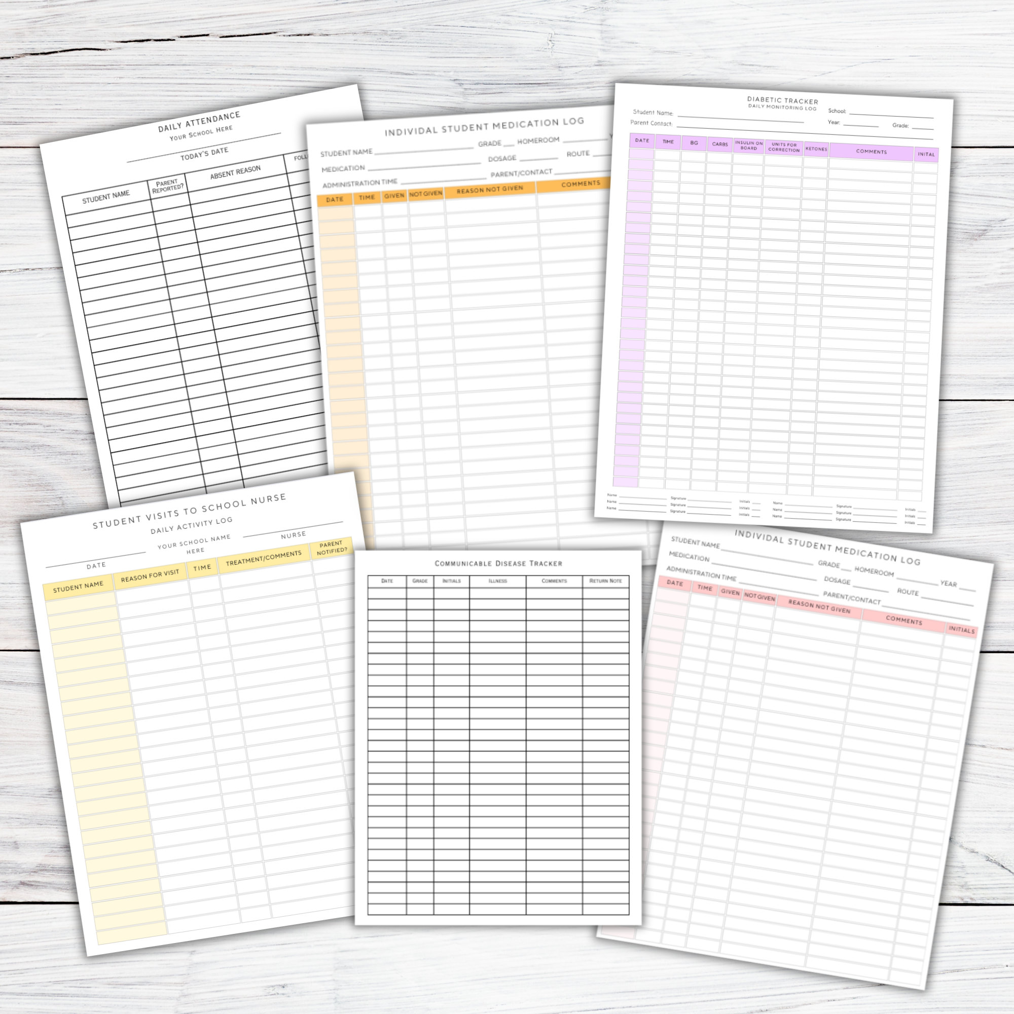 School Nurse Health Office Printable I School Nurse Logs I Health ...