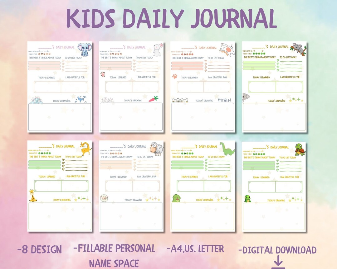 Printable Kids Daily Journal and Planner Digital Editable - Etsy