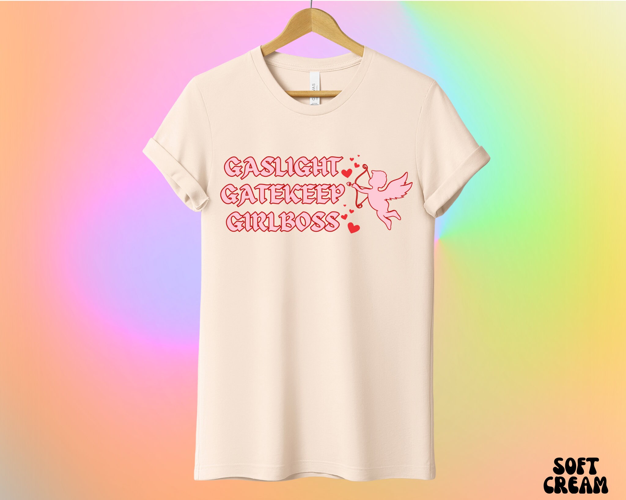 Gaslight Gatekeep Girlboss Pink Cupid Funny Shirt, Galentine's Bestie ...