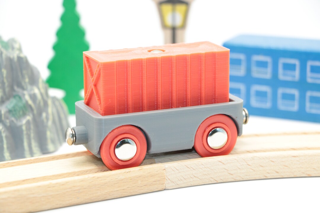 Wooden Train Wagon With Container - Etsy