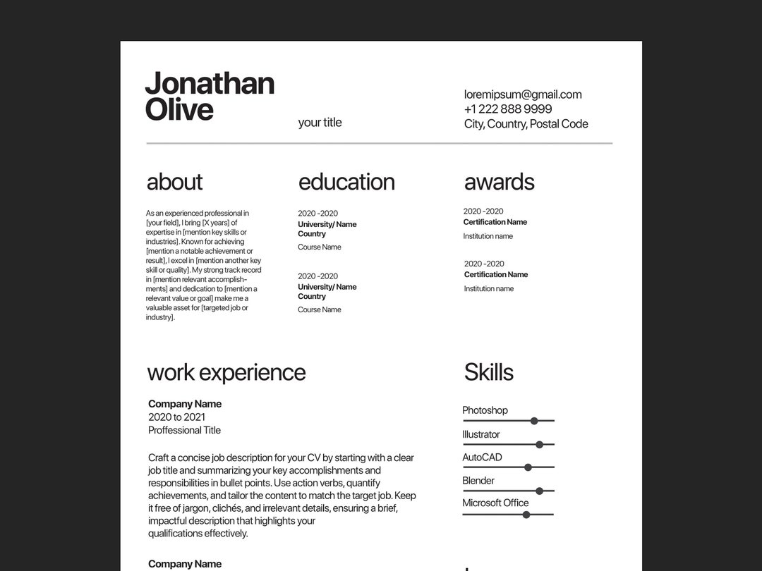 Simple Minimal Word and Pages Resume Resume Minimal Modern CV 2023 ...