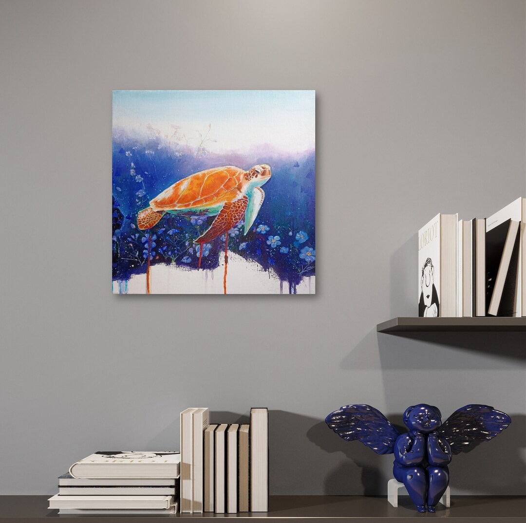 Abstract Realistic Turtle Painting, Abstract Realism Original Animal ...