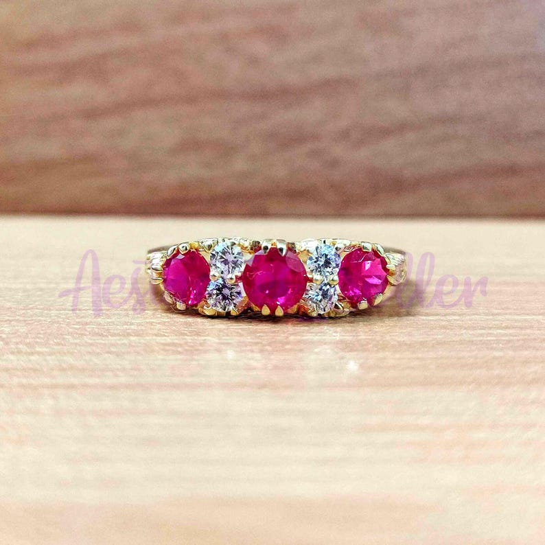 Solid 10K Yellow Gold, 1.50 Ct Round Cut Ruby Pink Sapphire, Half ...