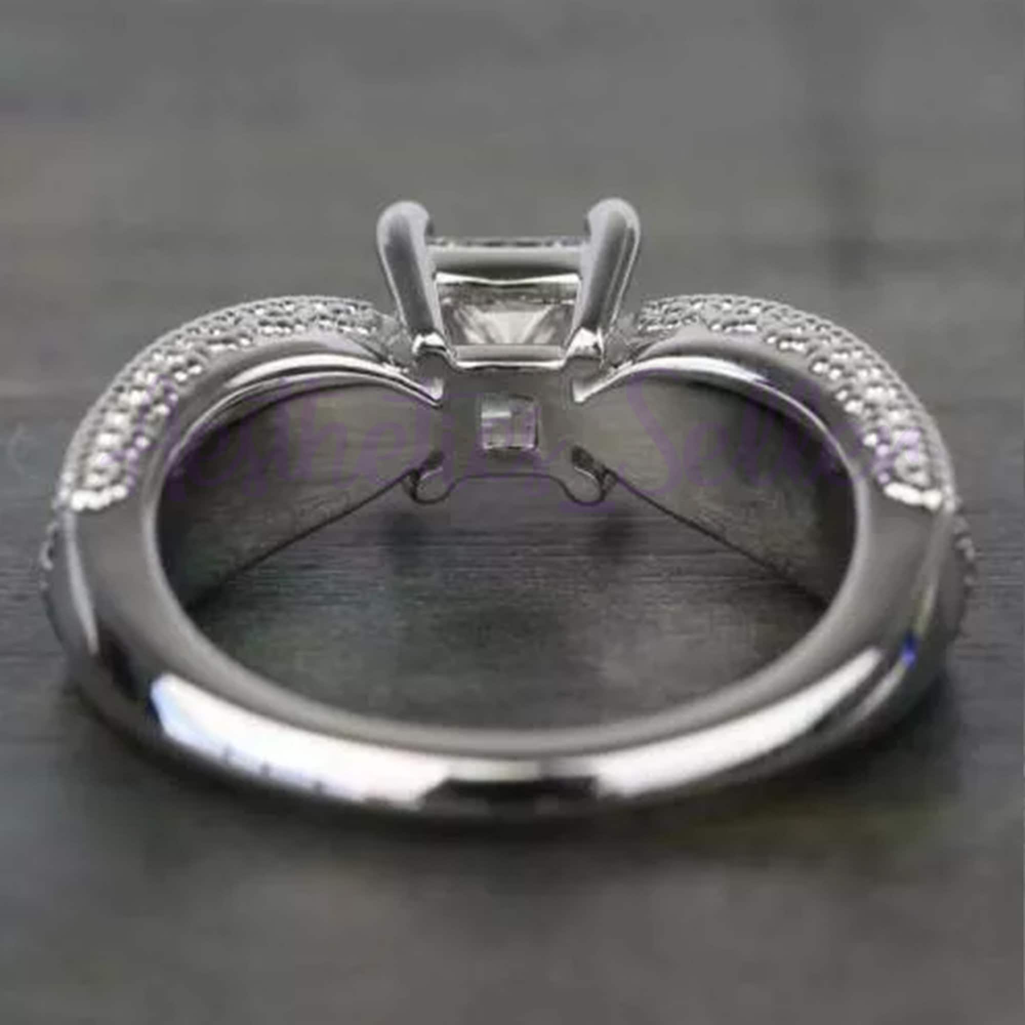 Princess Cut Sterling Silver Engagement Ring, Vintage Style Cubic ...