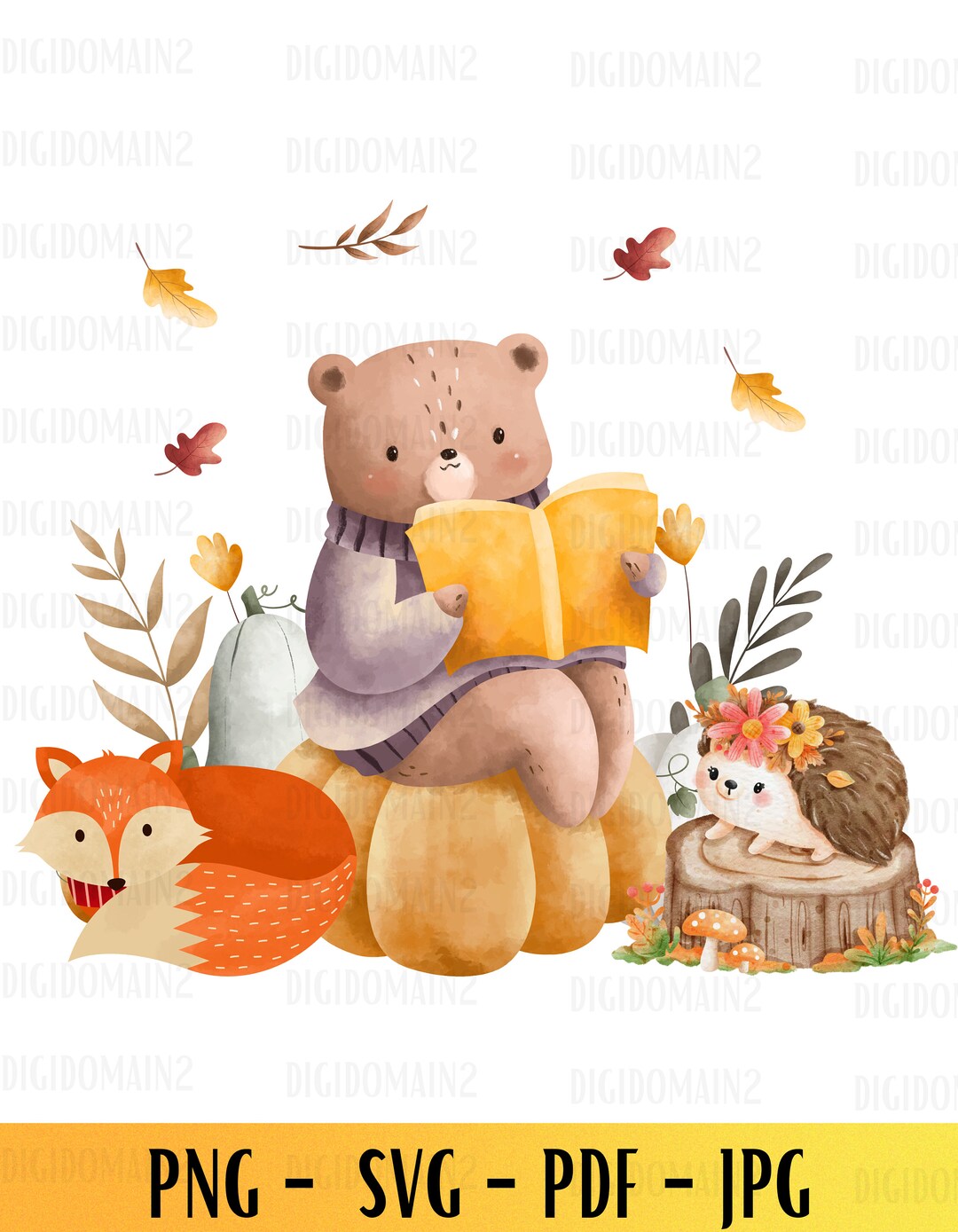 Cute Fall Animal PNG, Fall PNG, Leaves, T Shirt Design, Home Decor ...