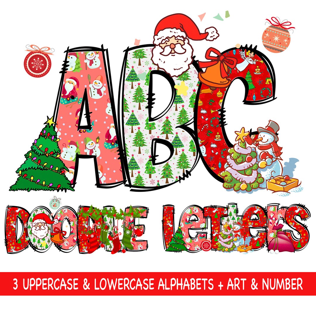 Christmas Doodle Letters Clip Art PNG Files, Doodle Alpha Bundle, Xmas ...