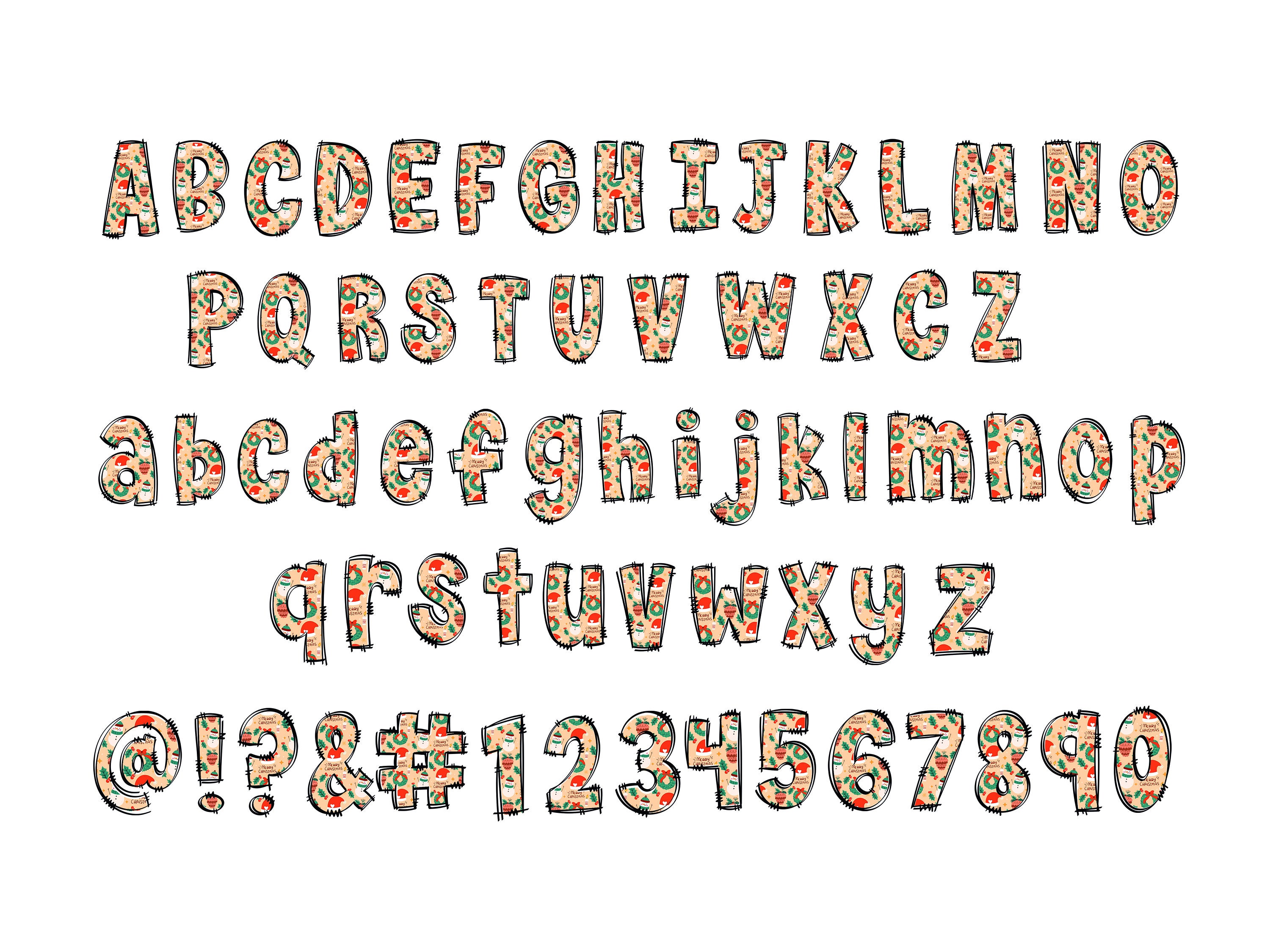 Christmas Doodle Letters Clip Art PNG Files,xmas Clipart Alphabet ...