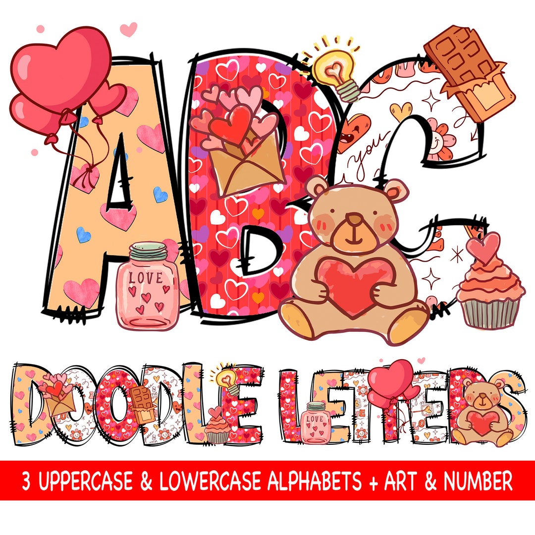 Valentine's Day Alphabet PNG, Valentines Letters, Valentines Doodle ...