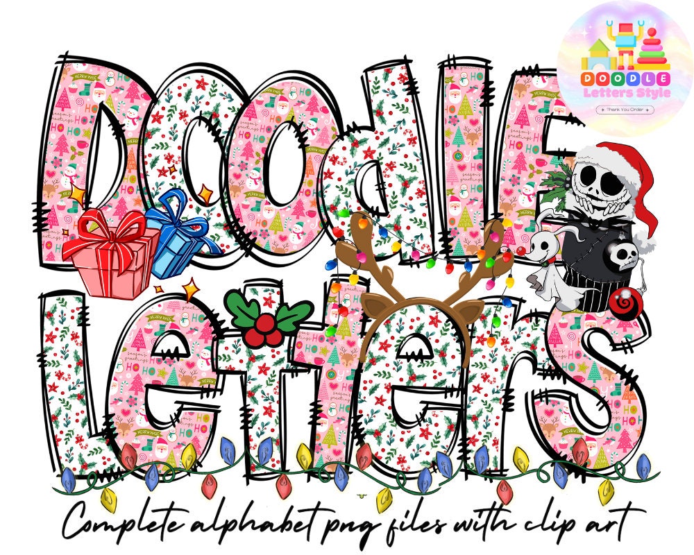 Christmas Doodle Alphabet Doodle Letters PNG Files, Doodle Alpha Bundle ...