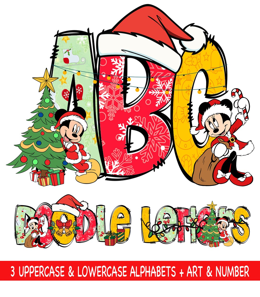 Christmas Doodle Letters, Christmas Clipart, Santa Sublimation Font ...