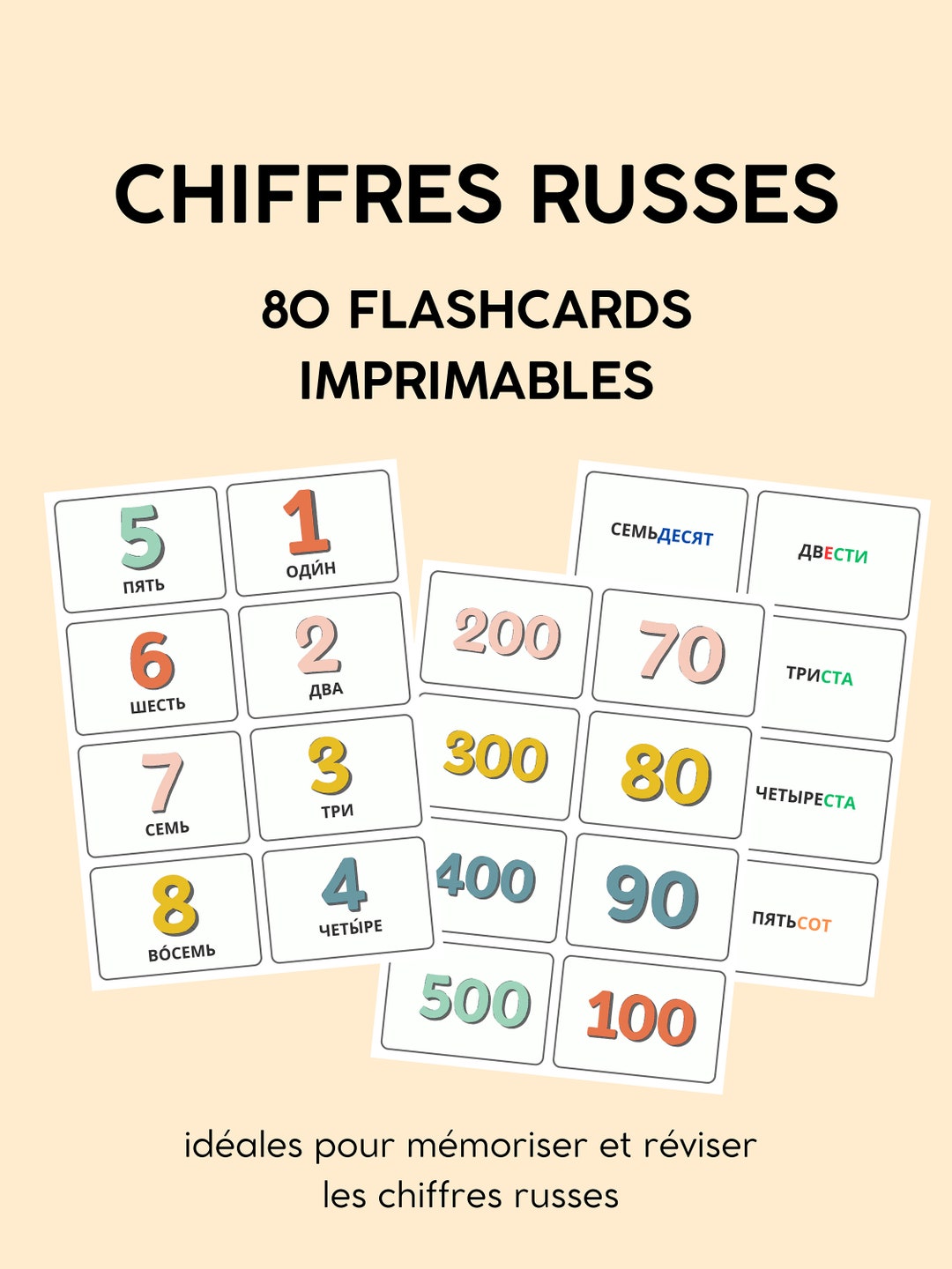 Russian Numbers 80 Flashcards Beginner Level - Etsy