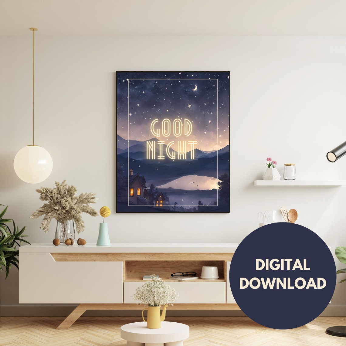 Good Night Printable Poster Wall Decoration | Sleep Well Art for ...