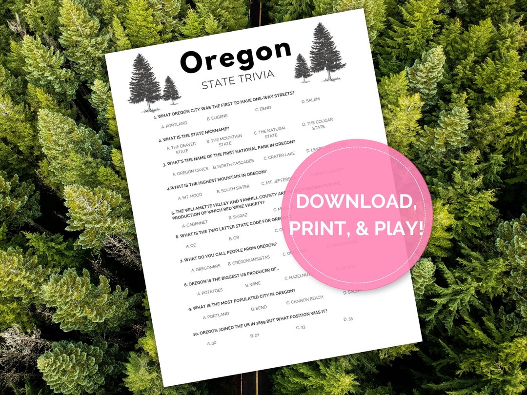 Oregon Trivia Game, Printable Trivia, USA Trivia Game, Oregon Instant ...