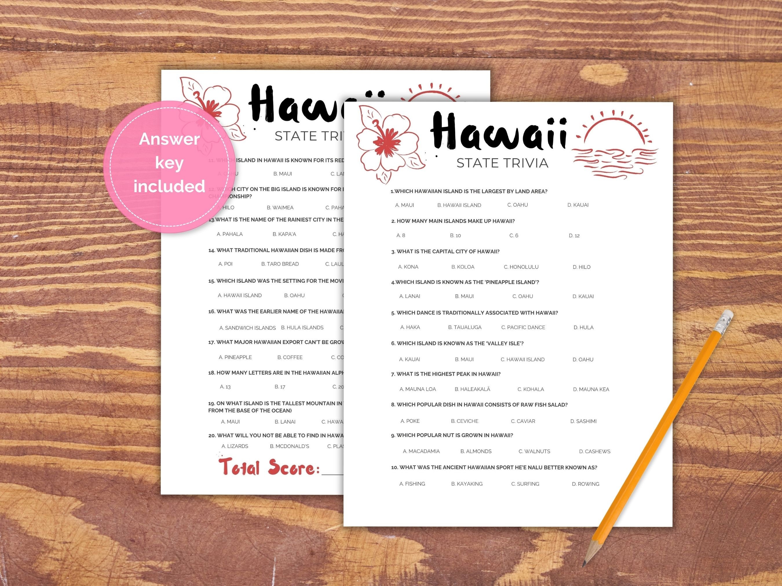 Hawaii Trivia Game, Printable Trivia, Hawaii State Trivia, Digital ...