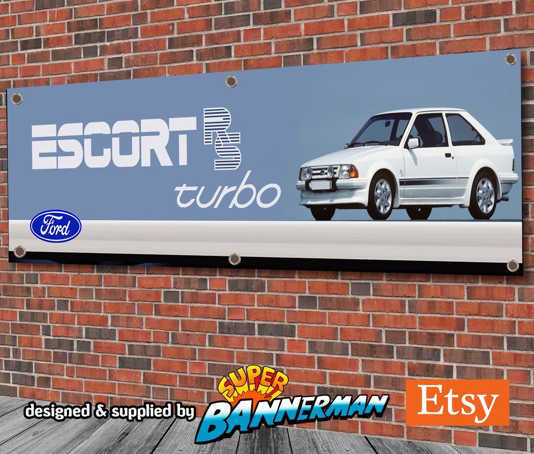 Ford Escort RS Turbo Mk3 white Car Banner for Garage, Workshop ...